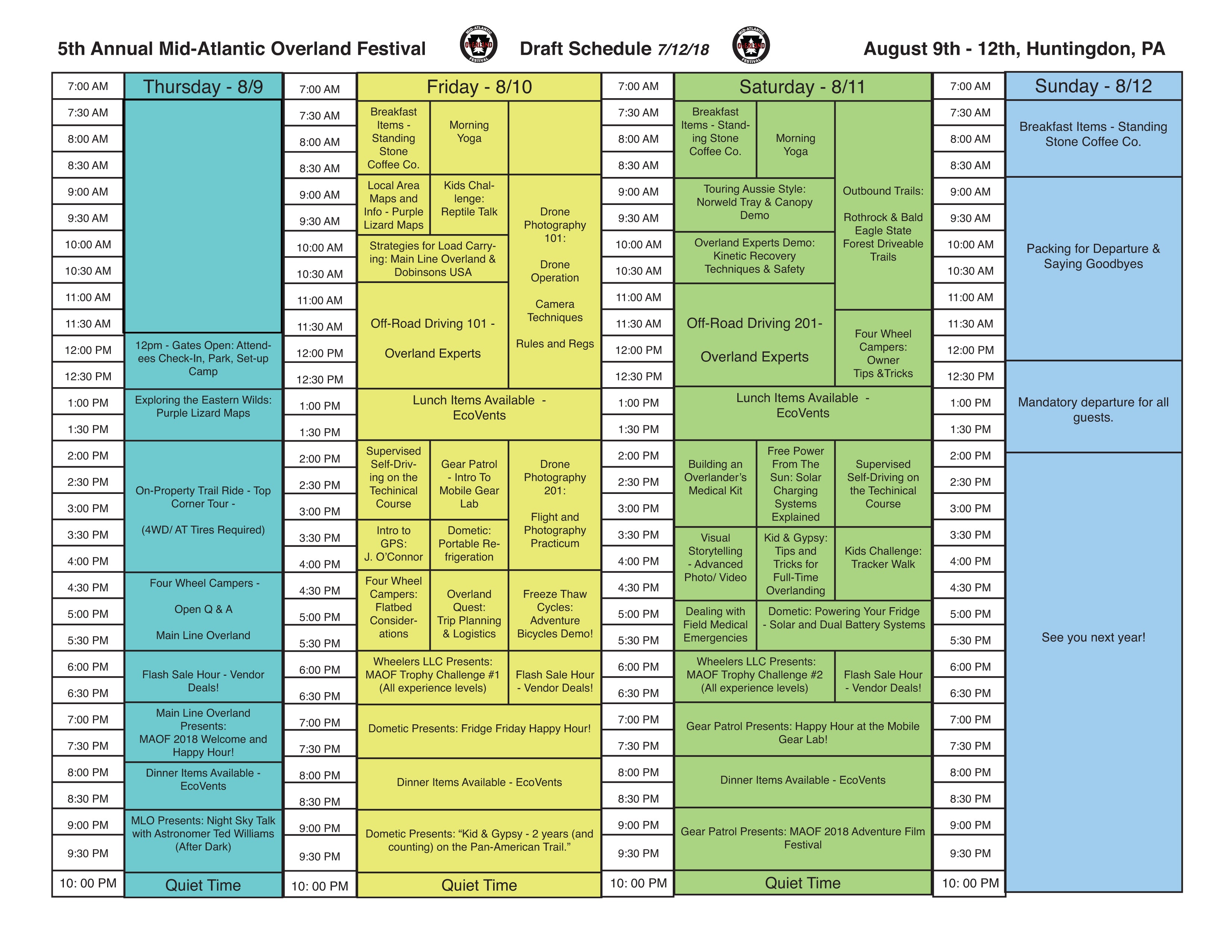 Overland Festival News: MAOF 2018 Event Schedule – Main Line Overland